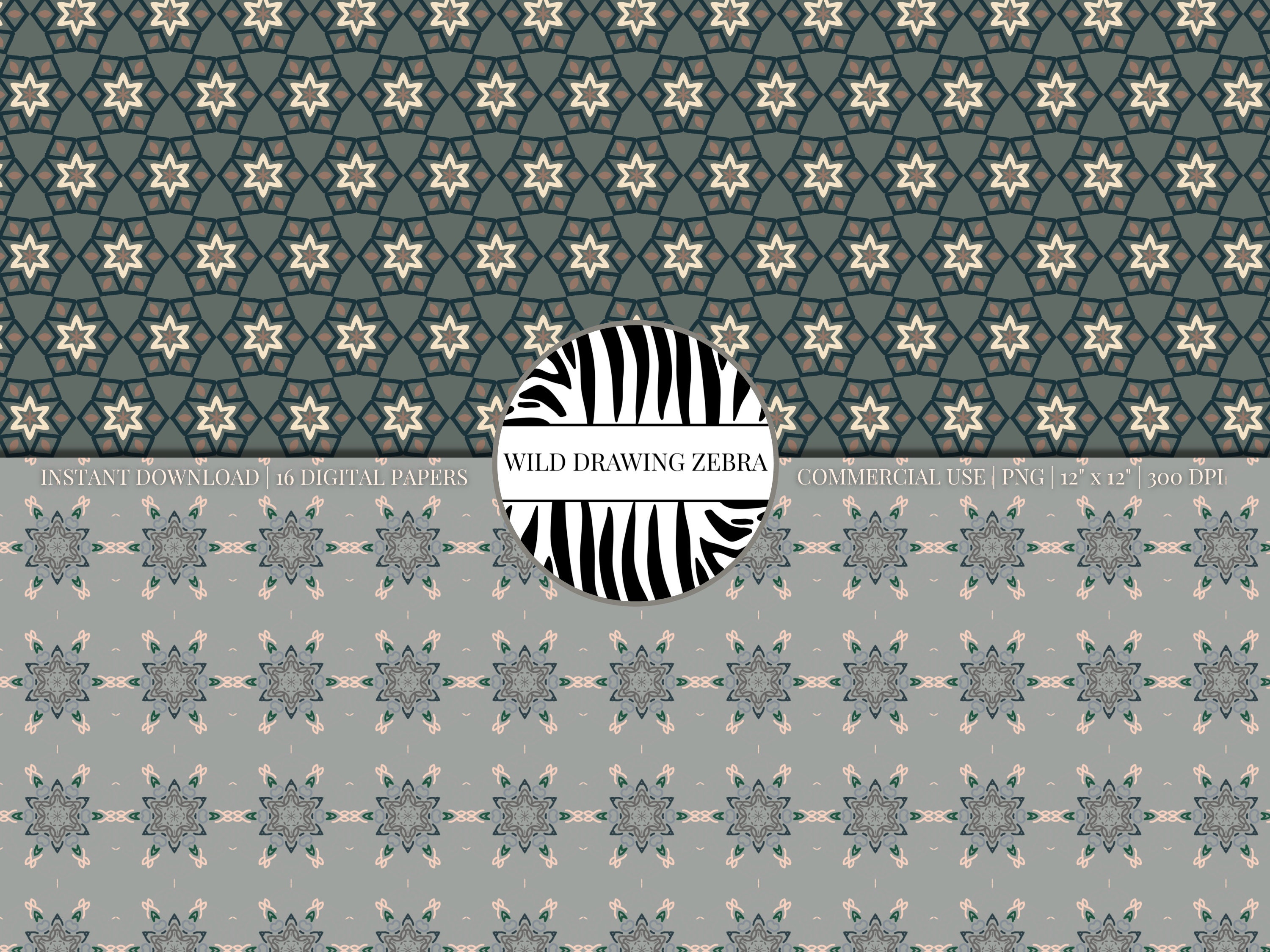 Geometric Floral Digital Papers Pack - With Decorative Abstract ...