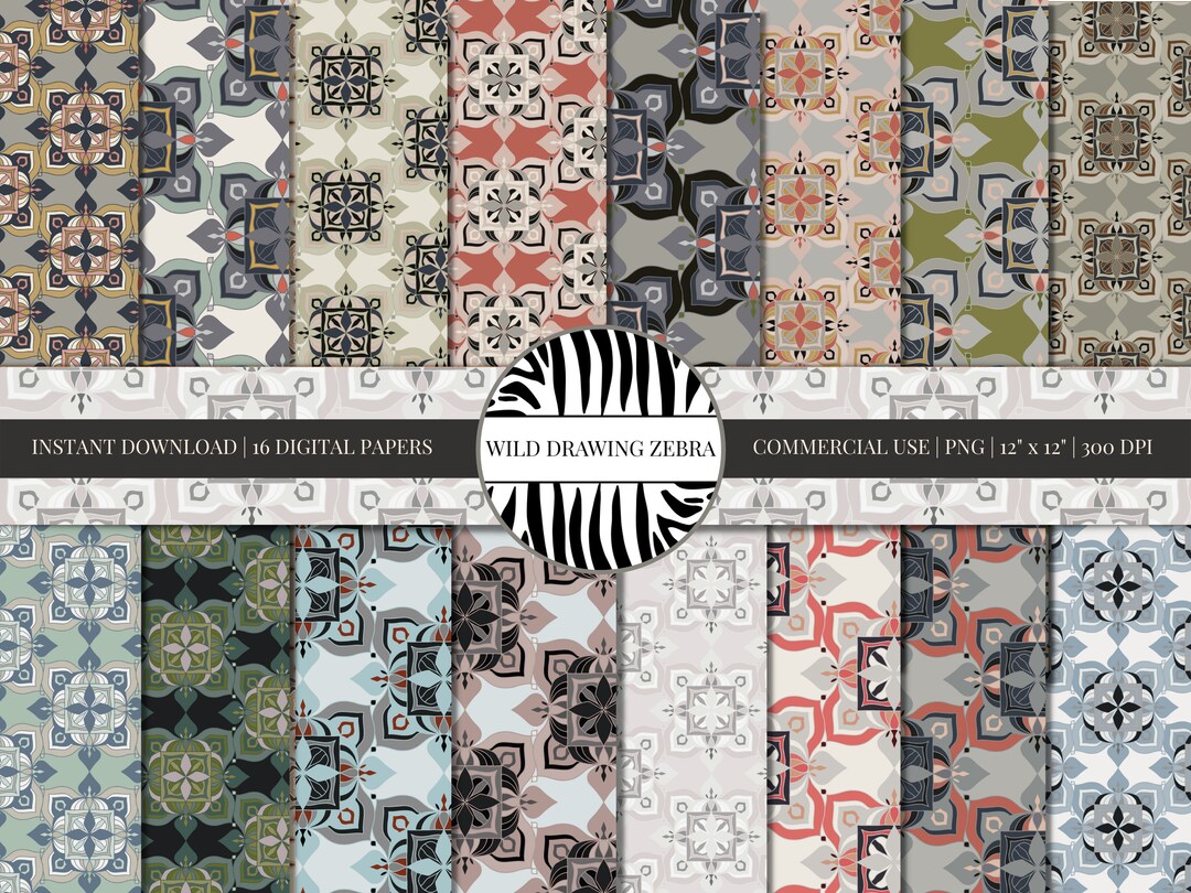 Geometric Mediterranean Printable Paper Pack - With Decorative Vintage ...