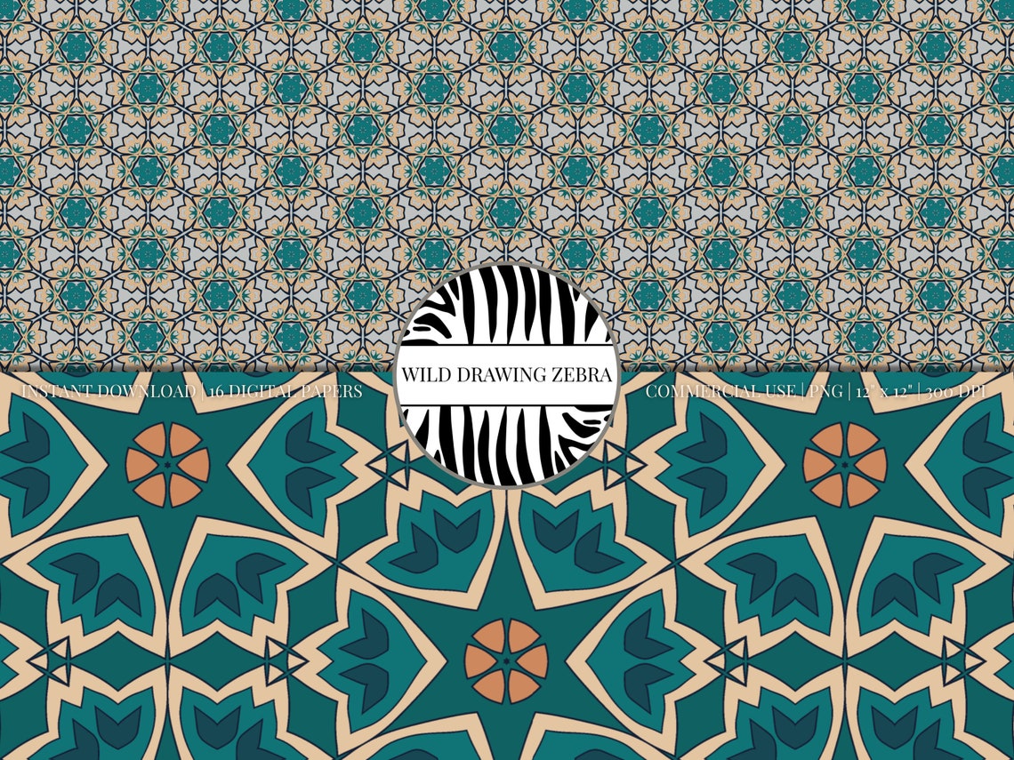 Geometric Arabesque Printable Paper Pack - With Ornamental ...