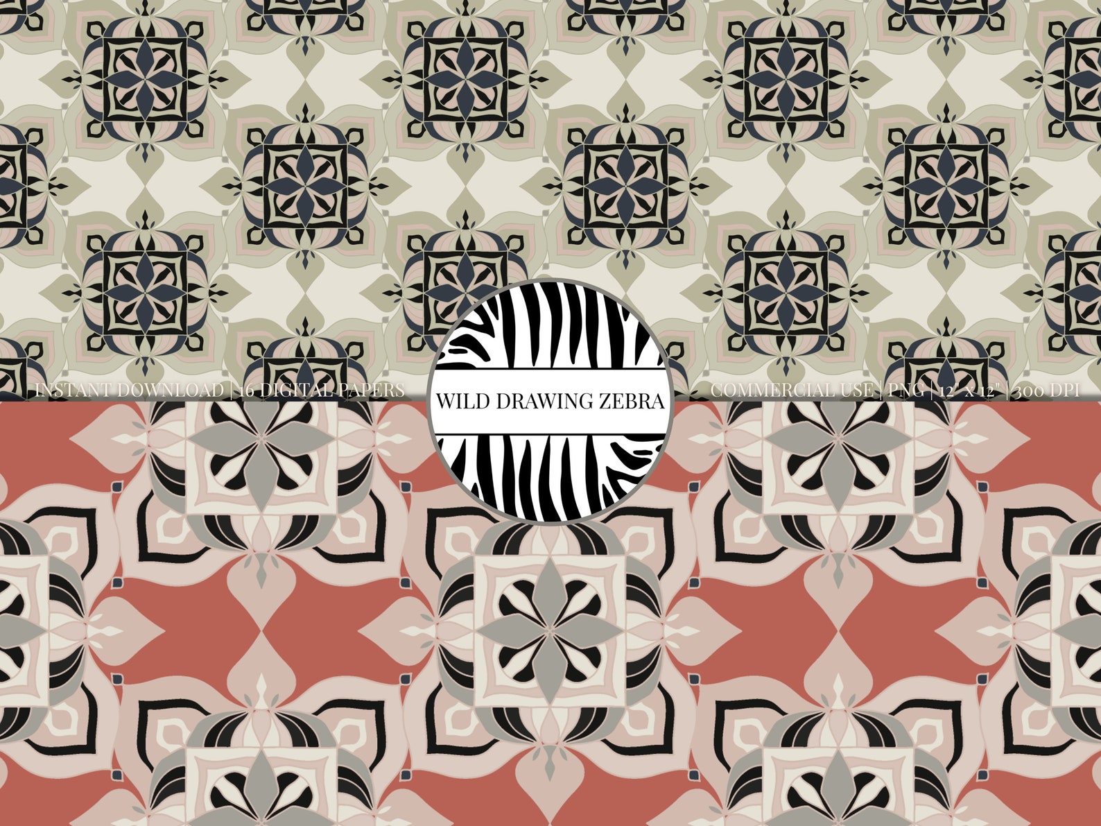 Geometric Mediterranean Printable Paper Pack - With Decorative Vintage ...