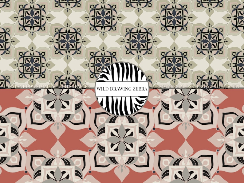 Geometric Mediterranean Printable Paper Pack - With Decorative Vintage ...