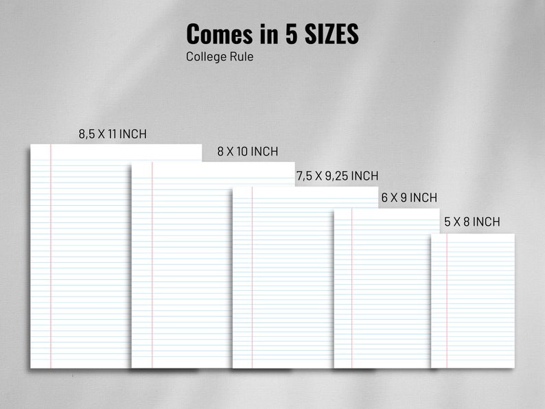 Printable Blank Lined Paper Pack, College Ruled Paper, Downloadable PDF ...