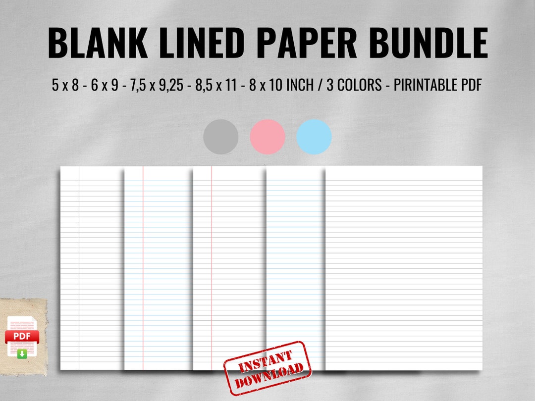 Printable Blank Lined Paper Pack, College Ruled Paper, Downloadable PDF ...