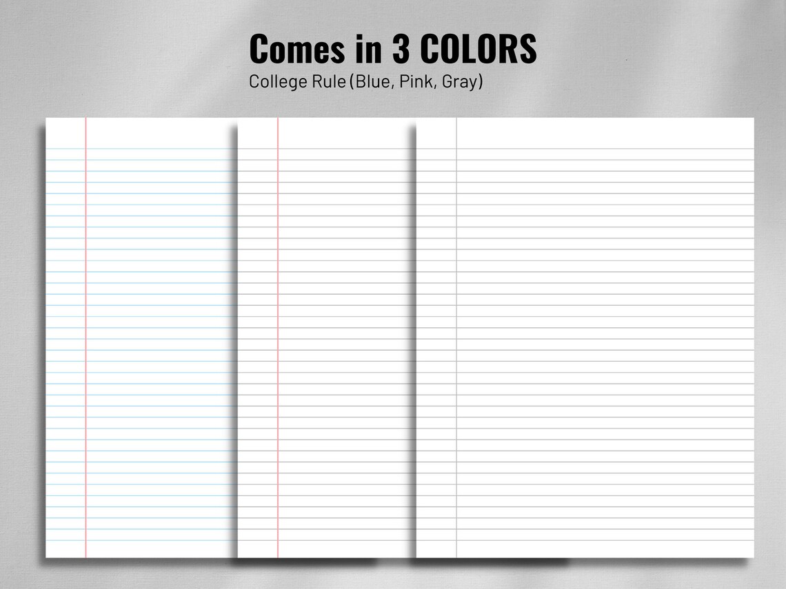 Printable Blank Lined Paper Pack, College Ruled Paper, Downloadable PDF ...