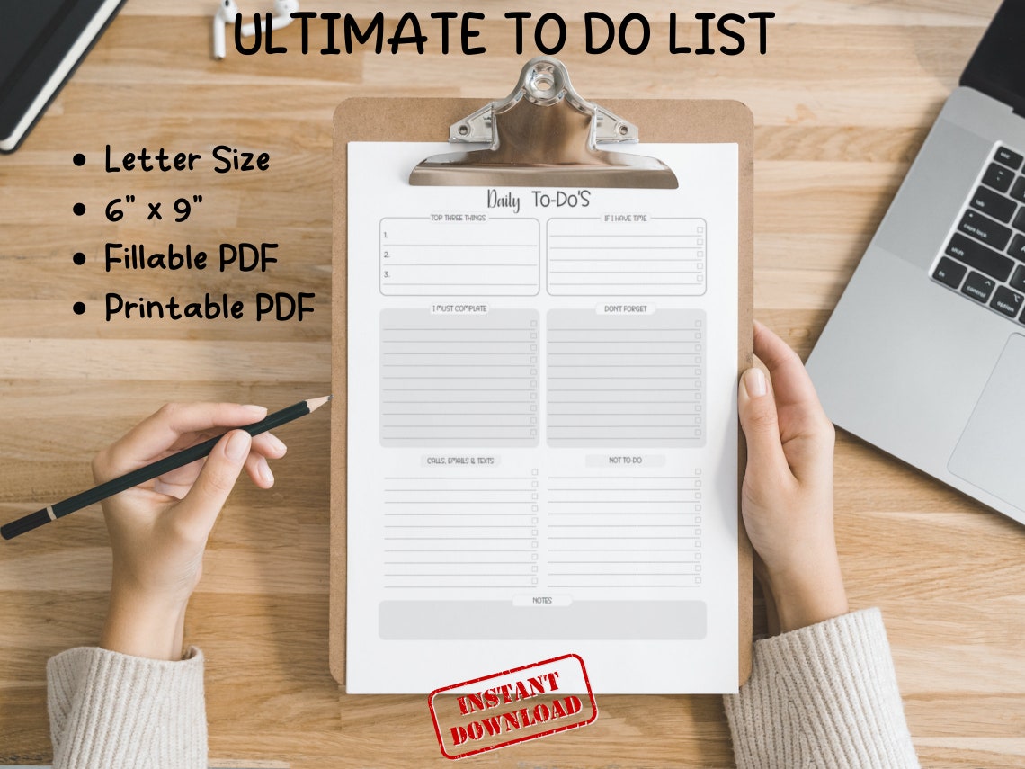 Fillable Daily To-dos Planner Productivity Notebook for Organizing Your ...