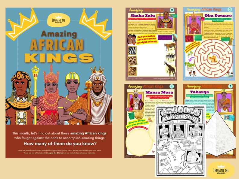 African Kings Educational Activity Pack for Kids, Black History ...