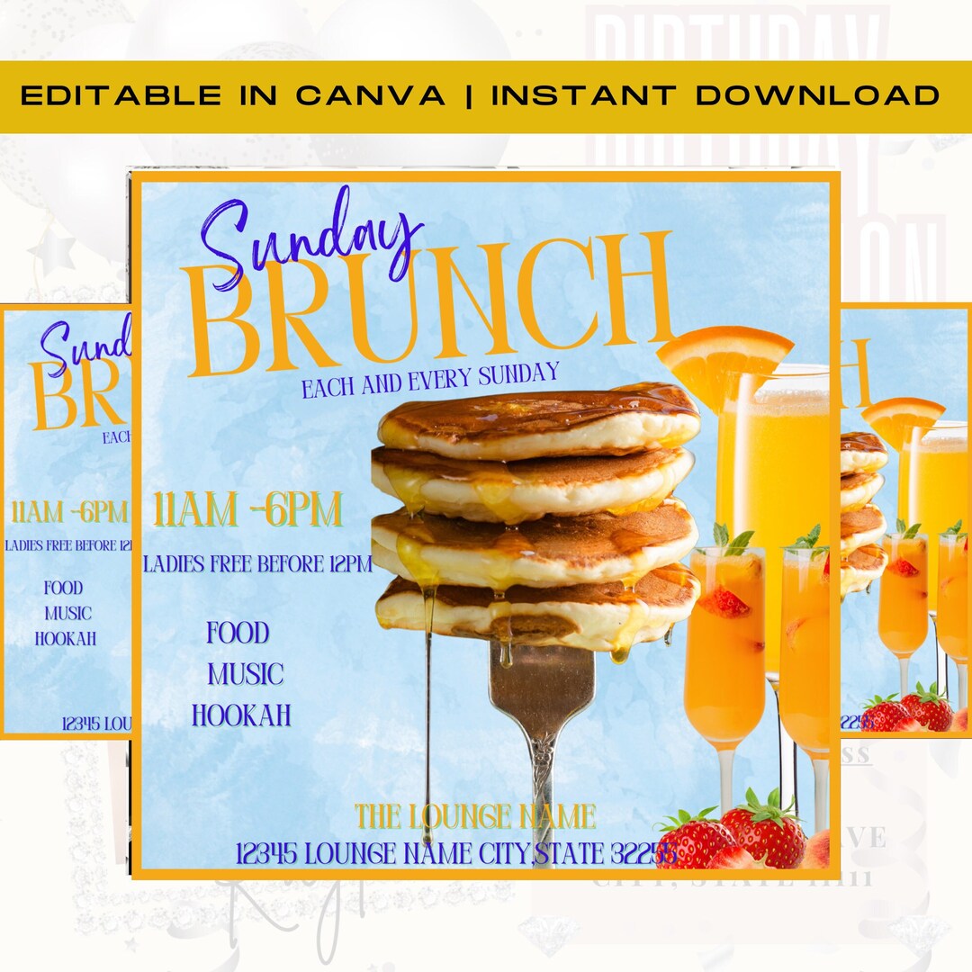 Brunch Flyer, Sunday Brunch Flyer, Brunch Invitation Flyer, DIY Flyer, Club Flyer, DIY Flyer ...