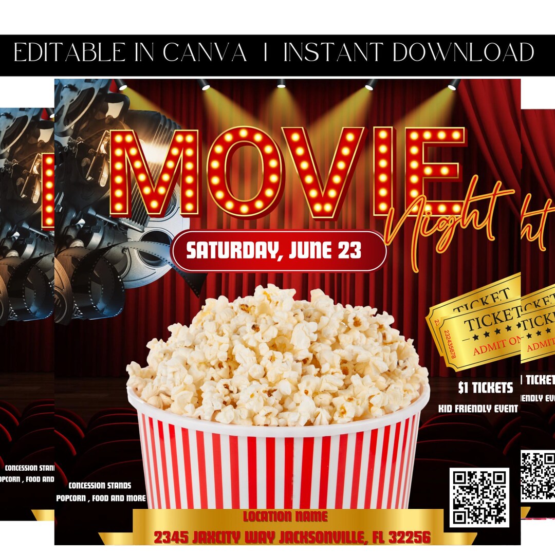 Movie Night Template, Cinema Party, Movie Event Flyer, Movie Theme ...