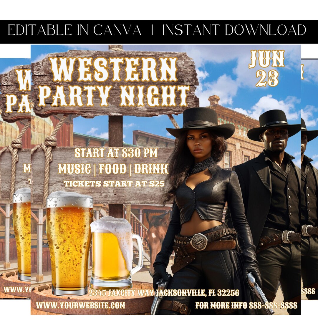 Western Party Flyer, Country Party, Rodeo Night Flyer, Cowboy Theme ...
