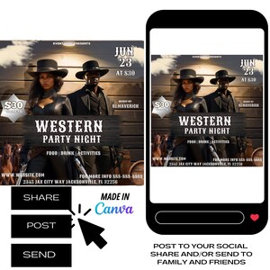 Western Party Flyer, Country Party, Rodeo Night Flyer, Cowboy Theme ...