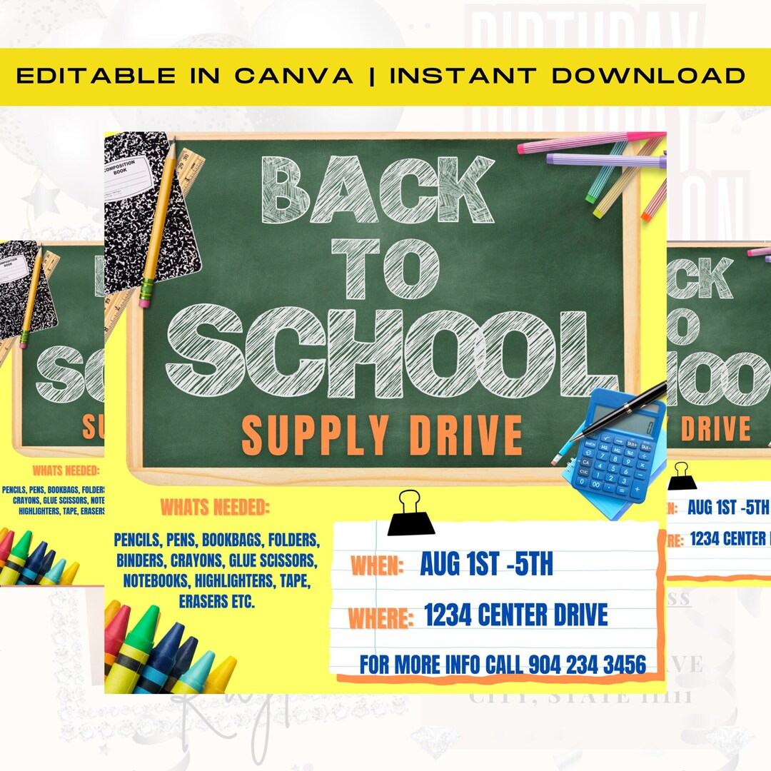 Back to School Flyer School Flyer Supply Drive Flyer, School Supplies ...