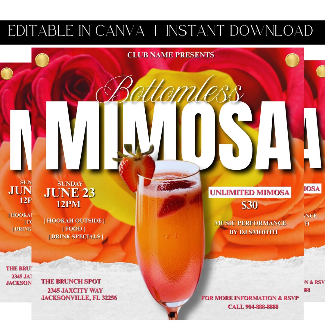 Bottomless Mimosas Flyer, Mimosas Brunch, Party Flyer, Event Flyer ...