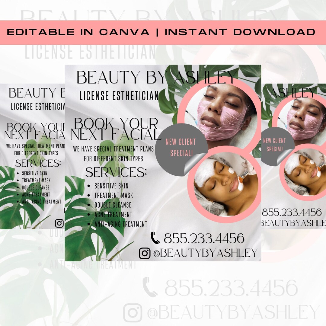 Facial Treatments Flyer, Skin Care Flyer, DIY Template, Book Now Flyer ...