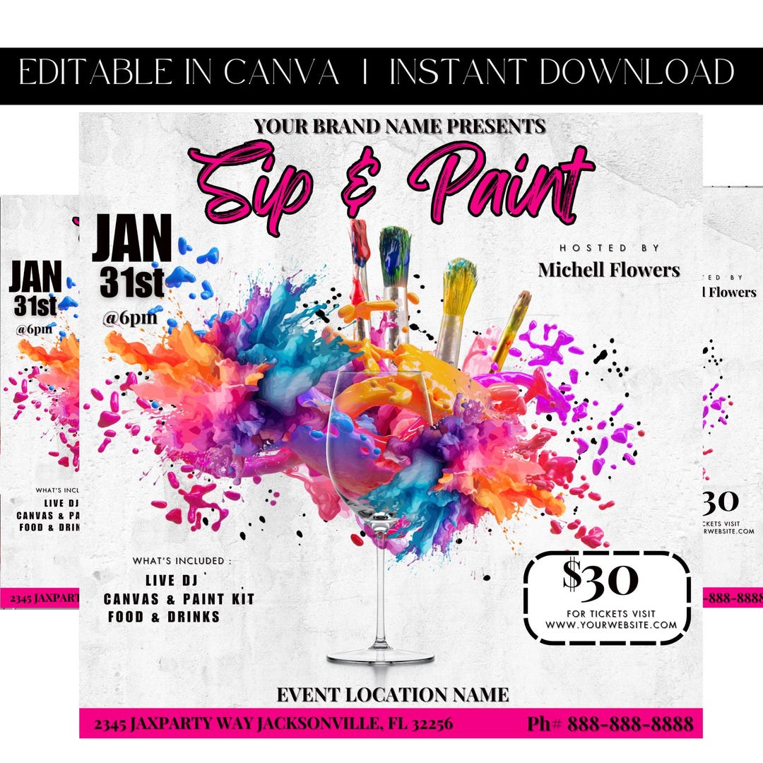 Paint and Sip Party Flyer, Painting Event, Party Flyer, Club Event ...