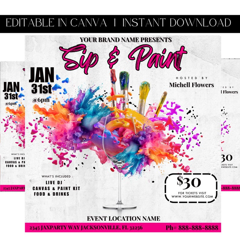 Paint and Sip Party Flyer, Painting Event, Party Flyer, Club Event ...
