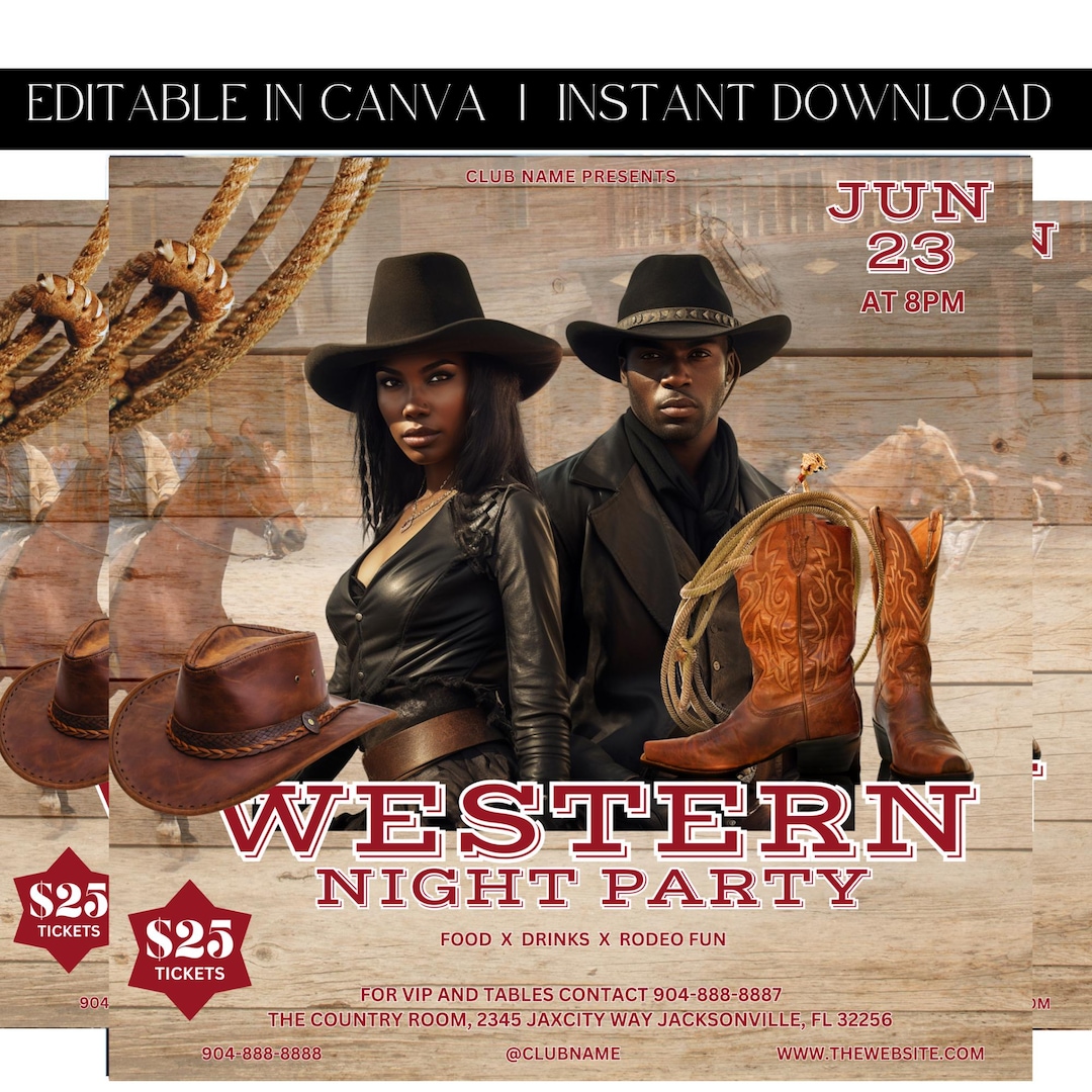 Western Party Flyer, Country Party, Rodeo Night Flyer, Cowboy Theme ...