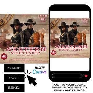 Western Party Flyer, Country Party, Rodeo Night Flyer, Cowboy Theme ...