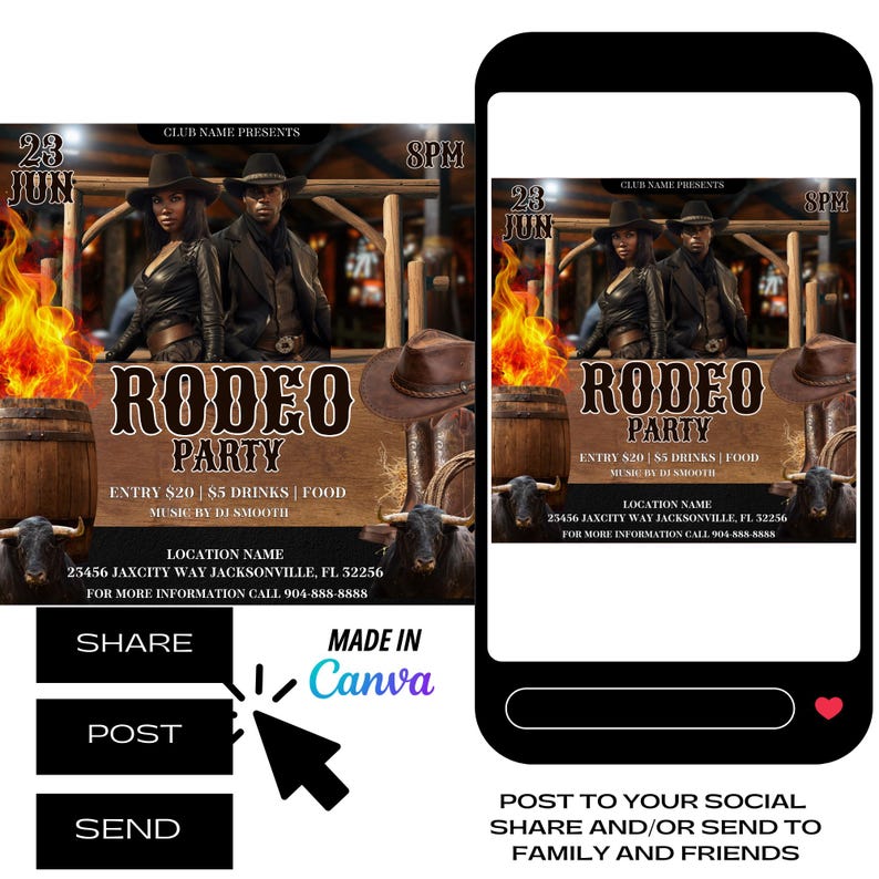 Rodeo Party Flyer, Western Party Flyer, Country Party, Rodeo Night ...