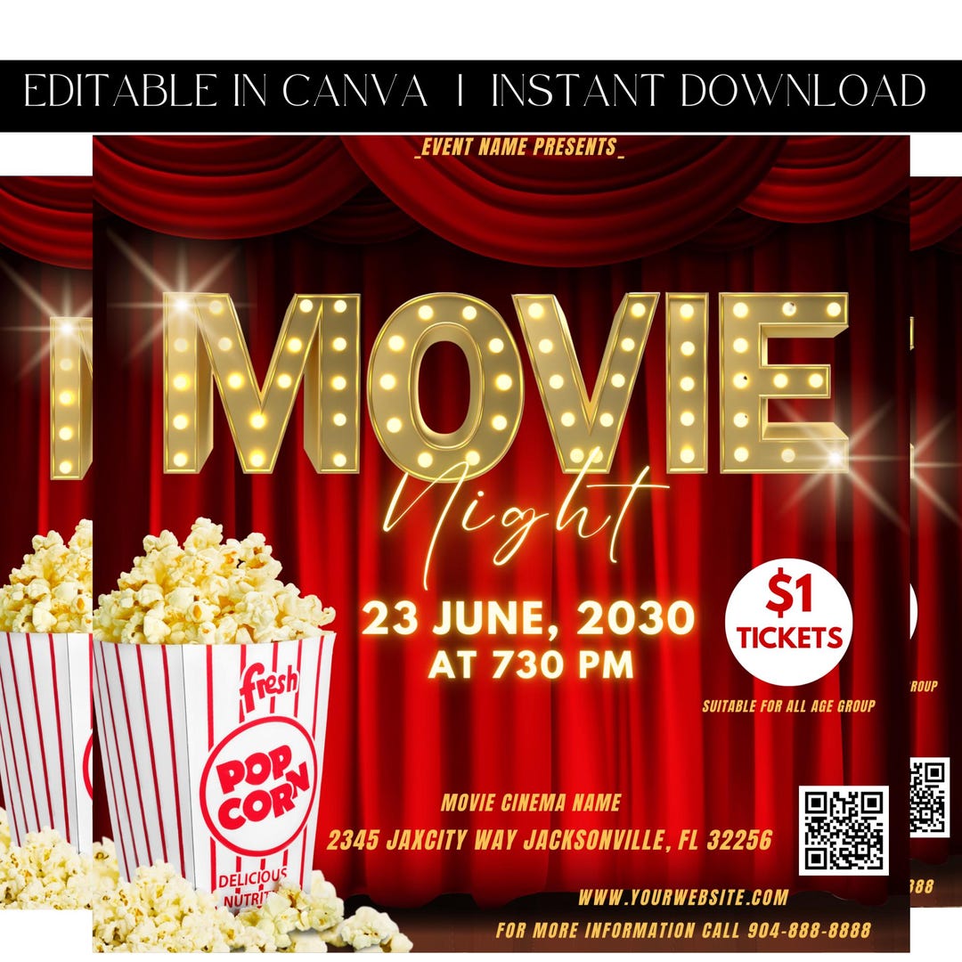 Movie Night Template, Cinema Party, Movie Event Flyer, Movie Theme ...