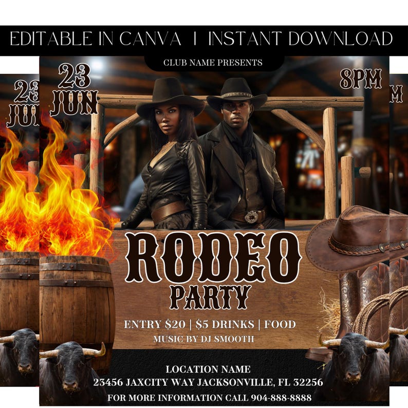 Rodeo Party Flyer, Western Party Flyer, Country Party, Rodeo Night ...