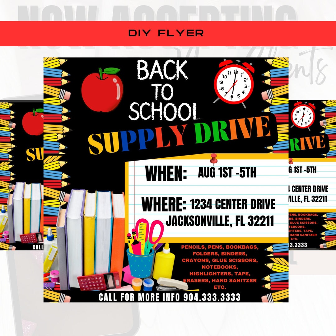 Back to School Flyer School Flyer Supply Drive Flyer, School Supplies ...
