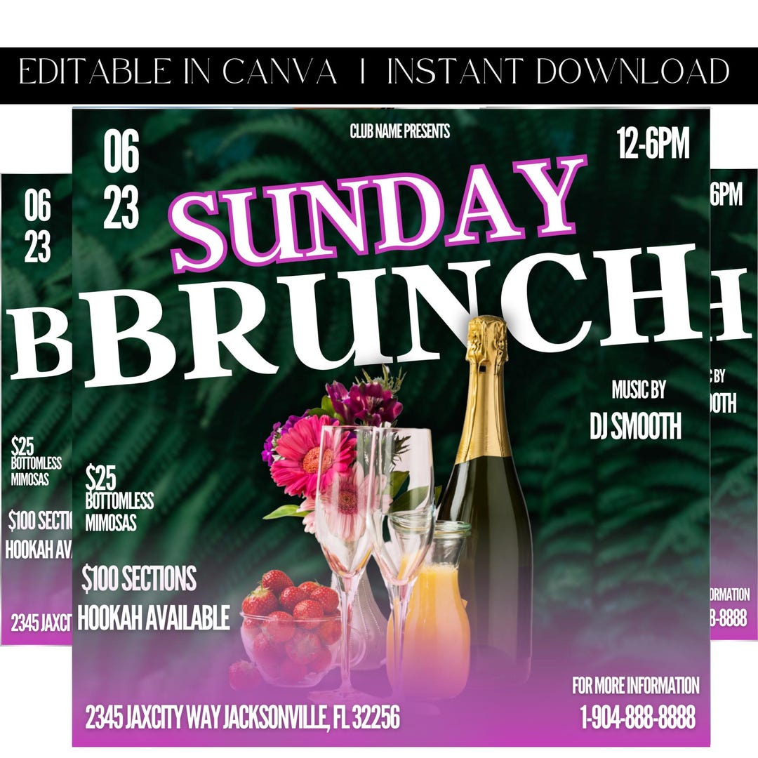 Brunch Flyer, Sunday Brunch Flyer, Brunch Invitation Flyer, Club Flyer ...