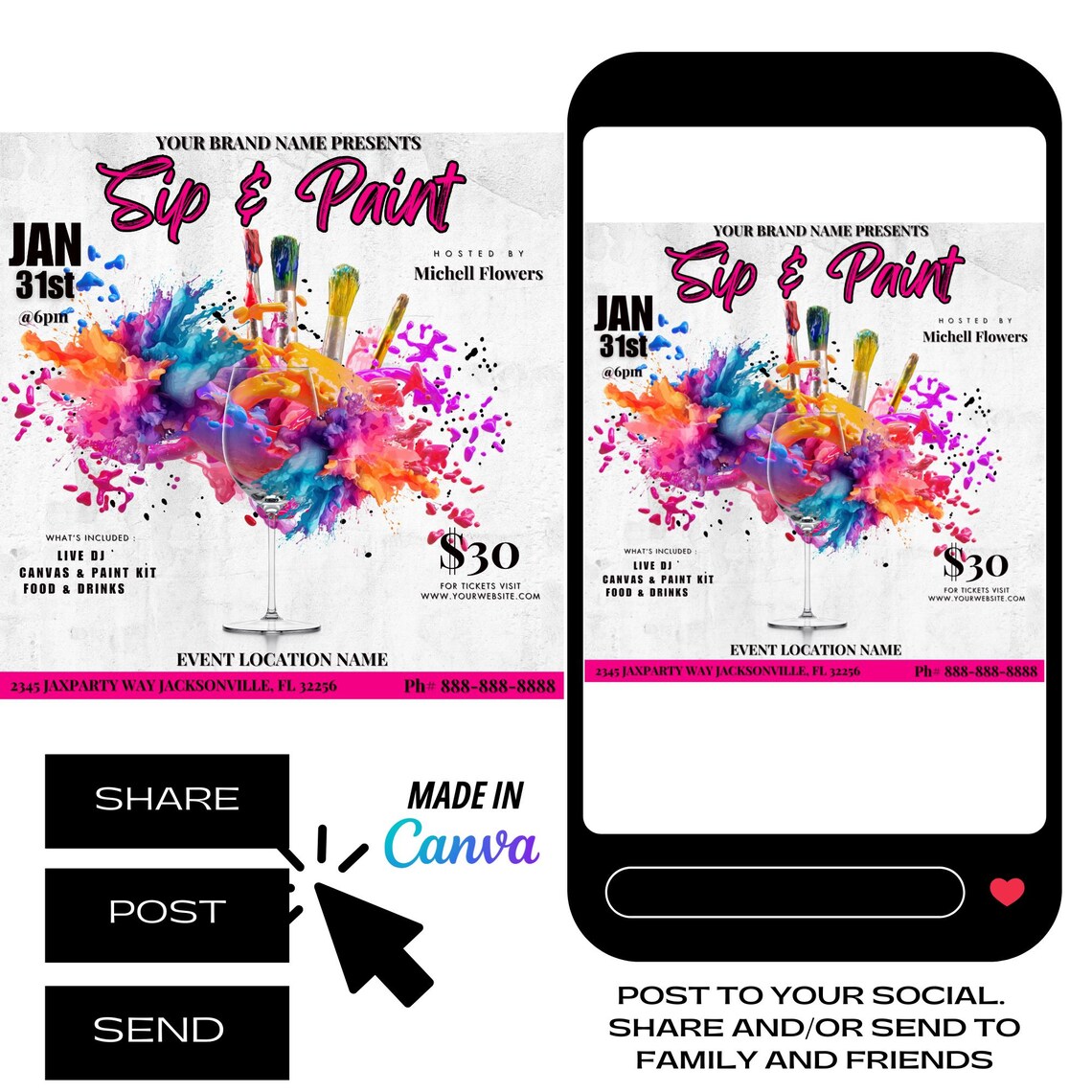 Paint and Sip Party Flyer, Painting Event, Party Flyer, Club Event ...