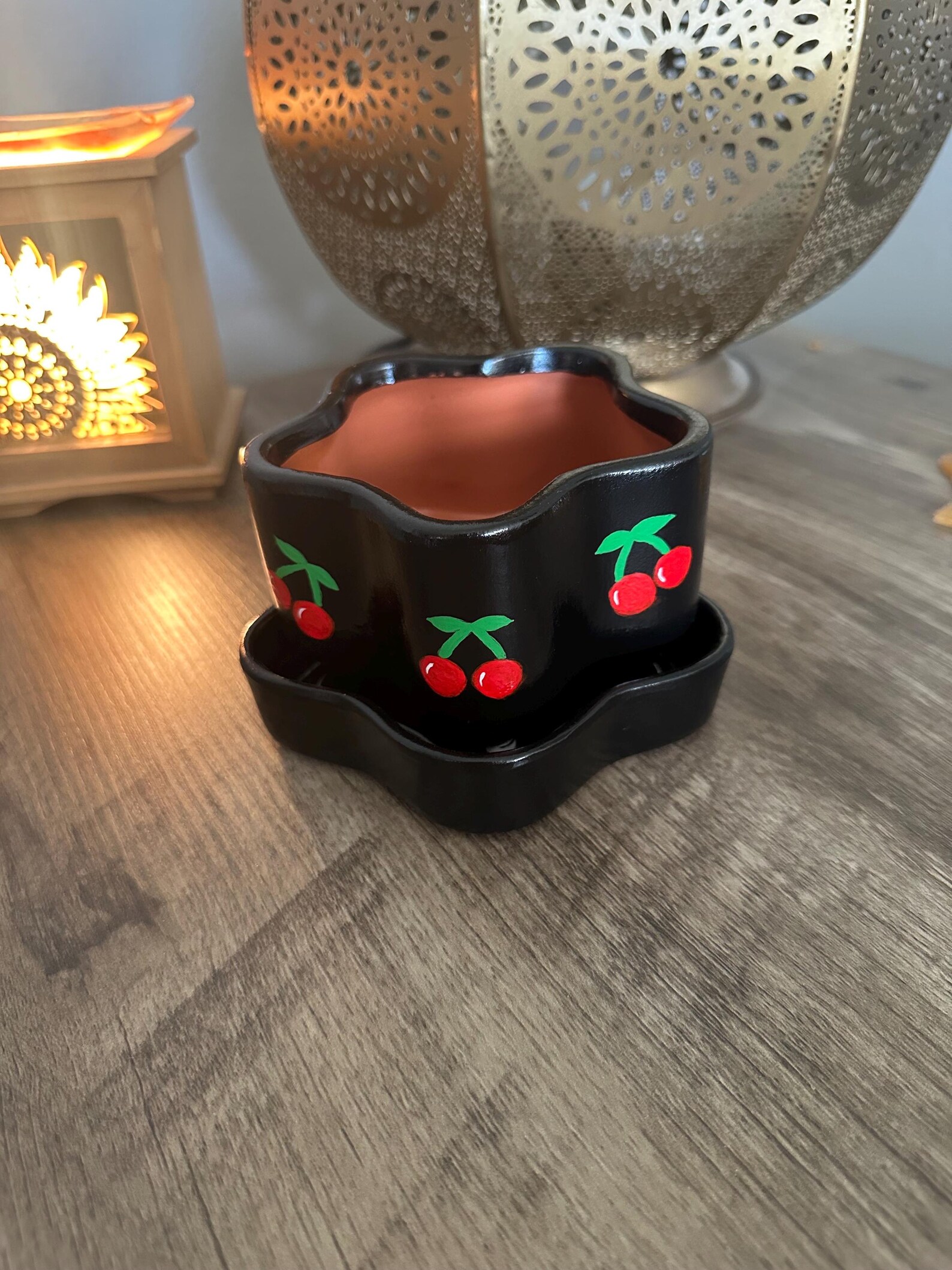Star Shaped Cherry Terracotta Pot With Dish - Etsy