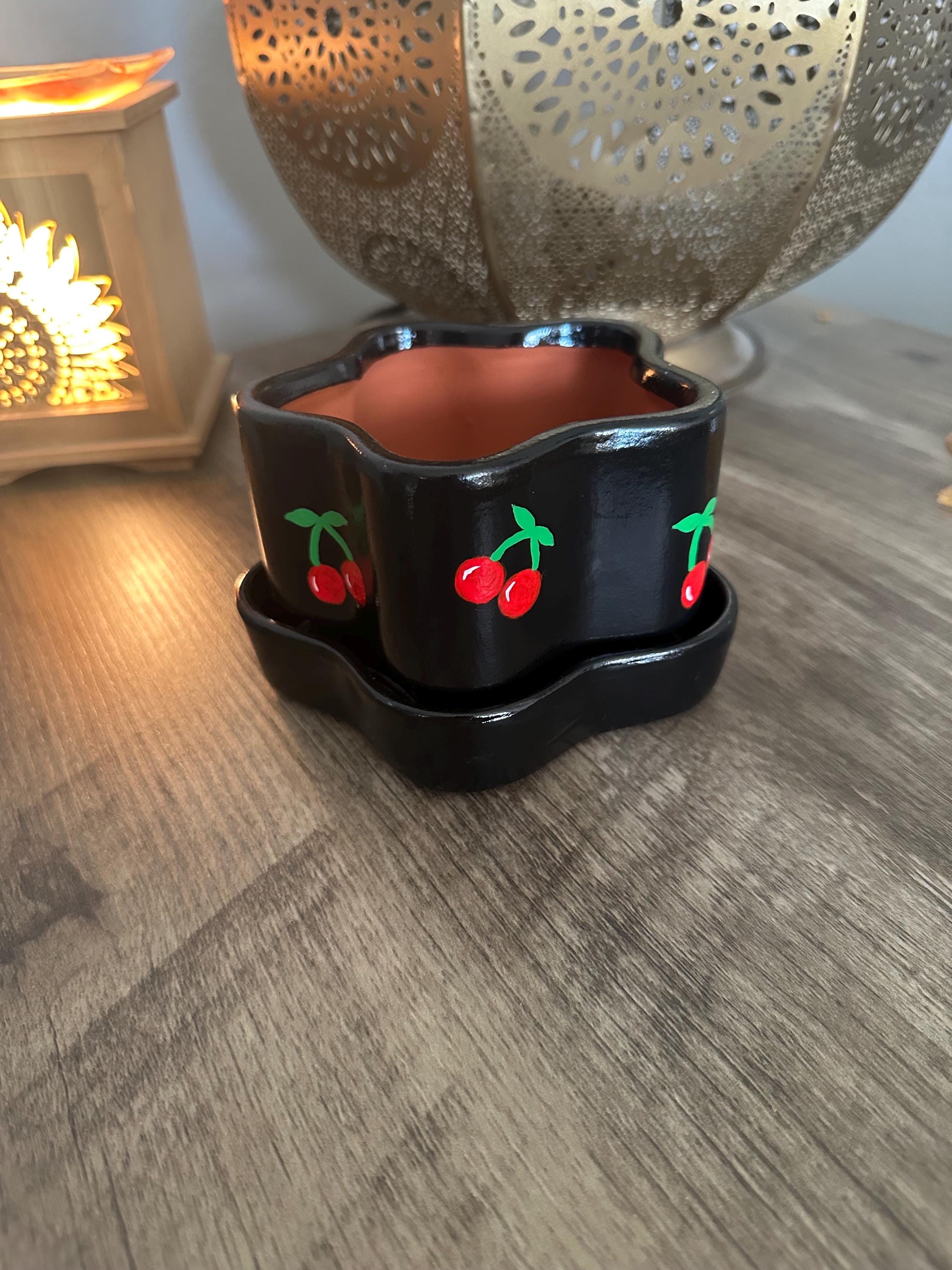 Star Shaped Cherry Terracotta Pot With Dish - Etsy