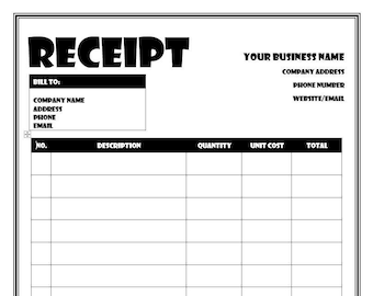 Receipt Template - Printable - Editable - Customizable - Microsoft Word ...