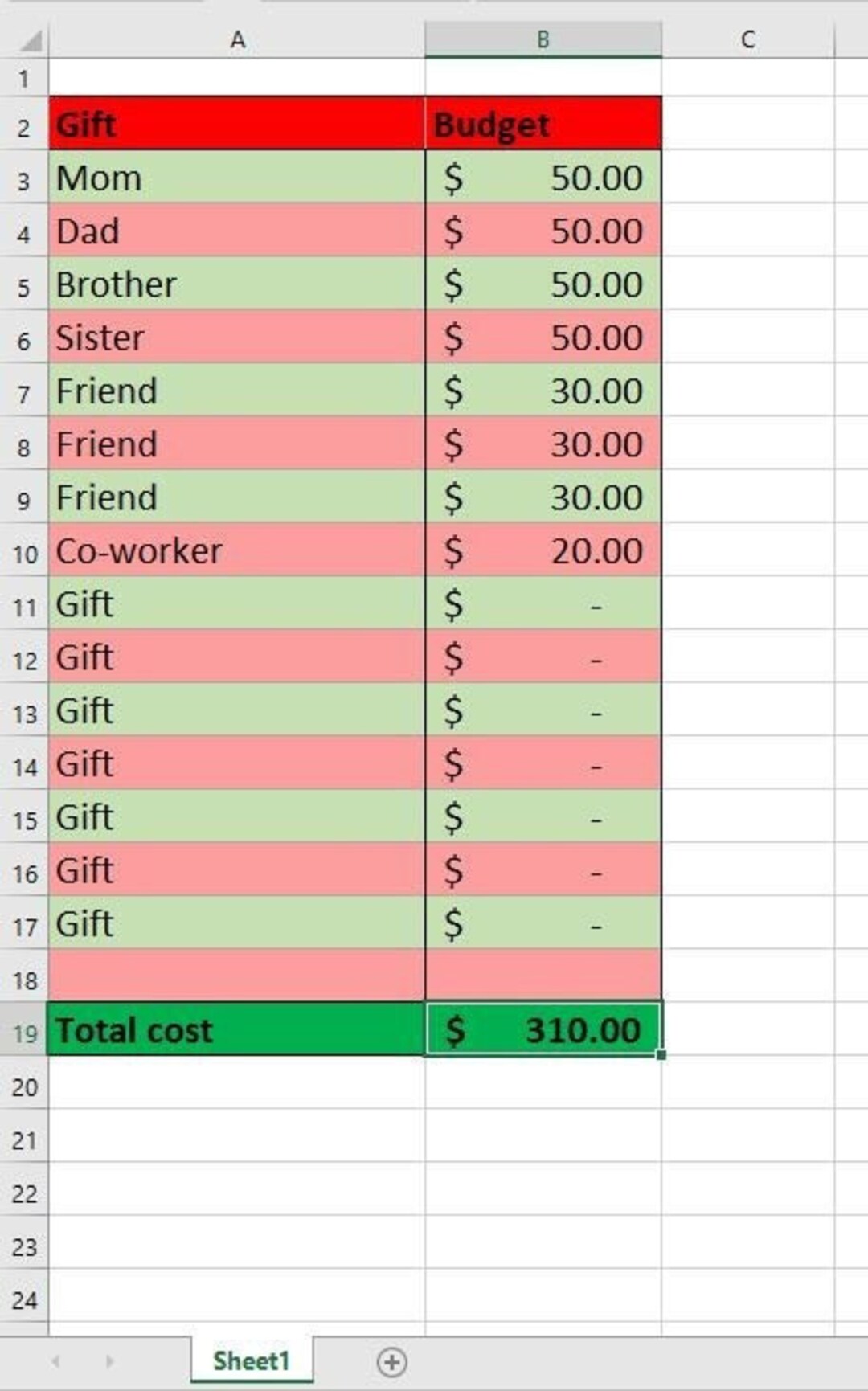 Christmas Gift Cost Calculator Spreadsheet - Excel - Microsoft ...