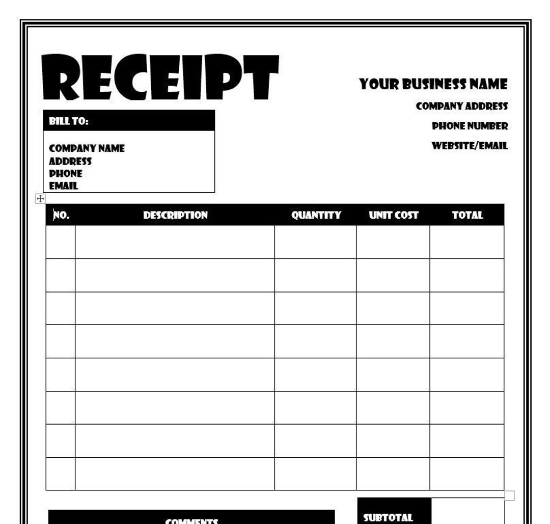 Receipt Template 2 - Printable - Editable - Customizable - Microsoft ...