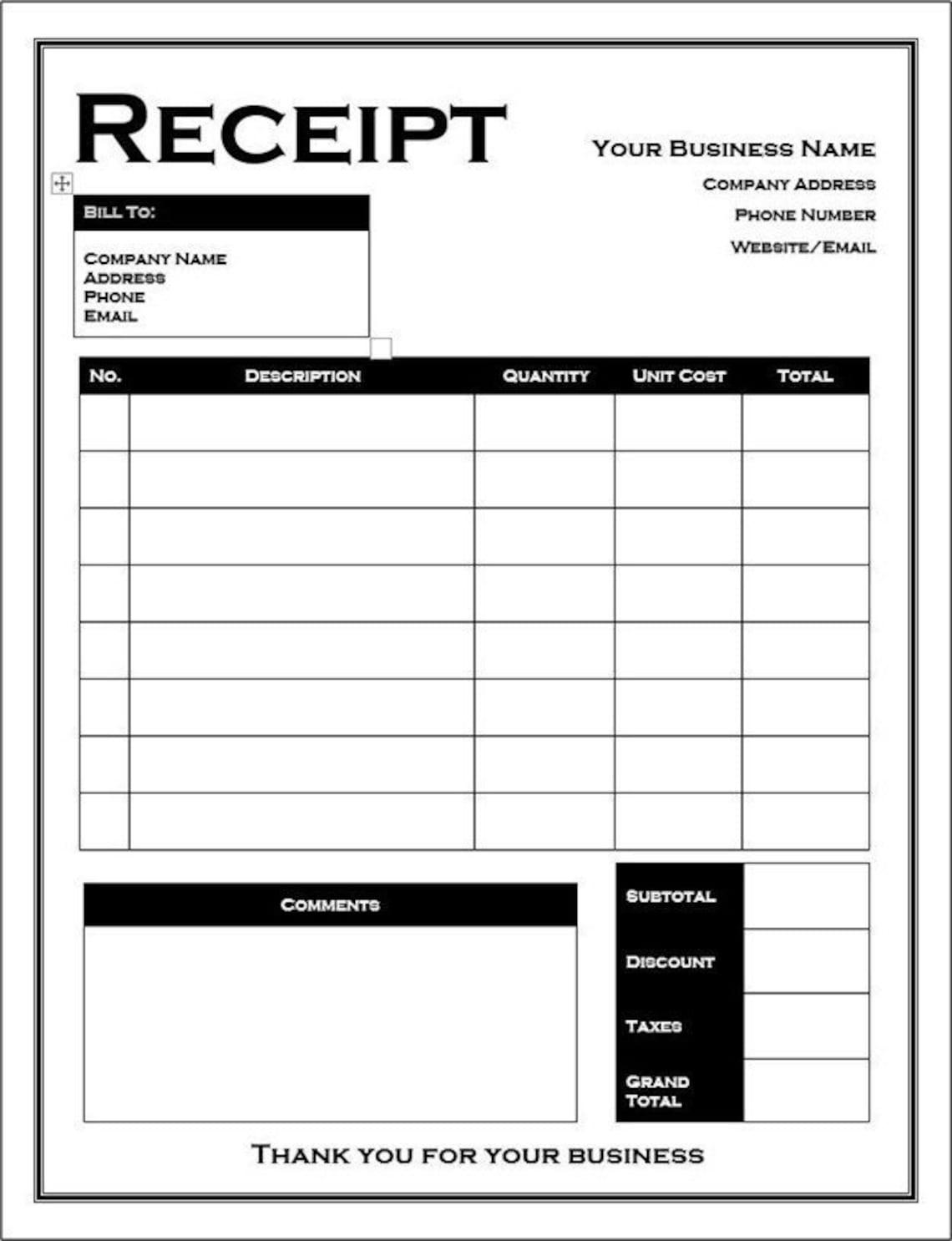 Receipt Template - Printable - Editable - Customizable - Microsoft Word ...