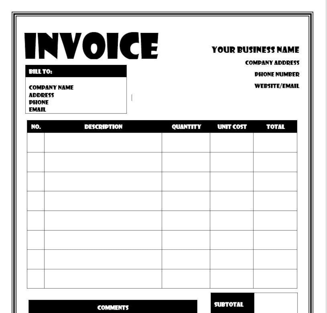 Invoice Template 2 - Printable - Editable - Customizable - Microsoft ...