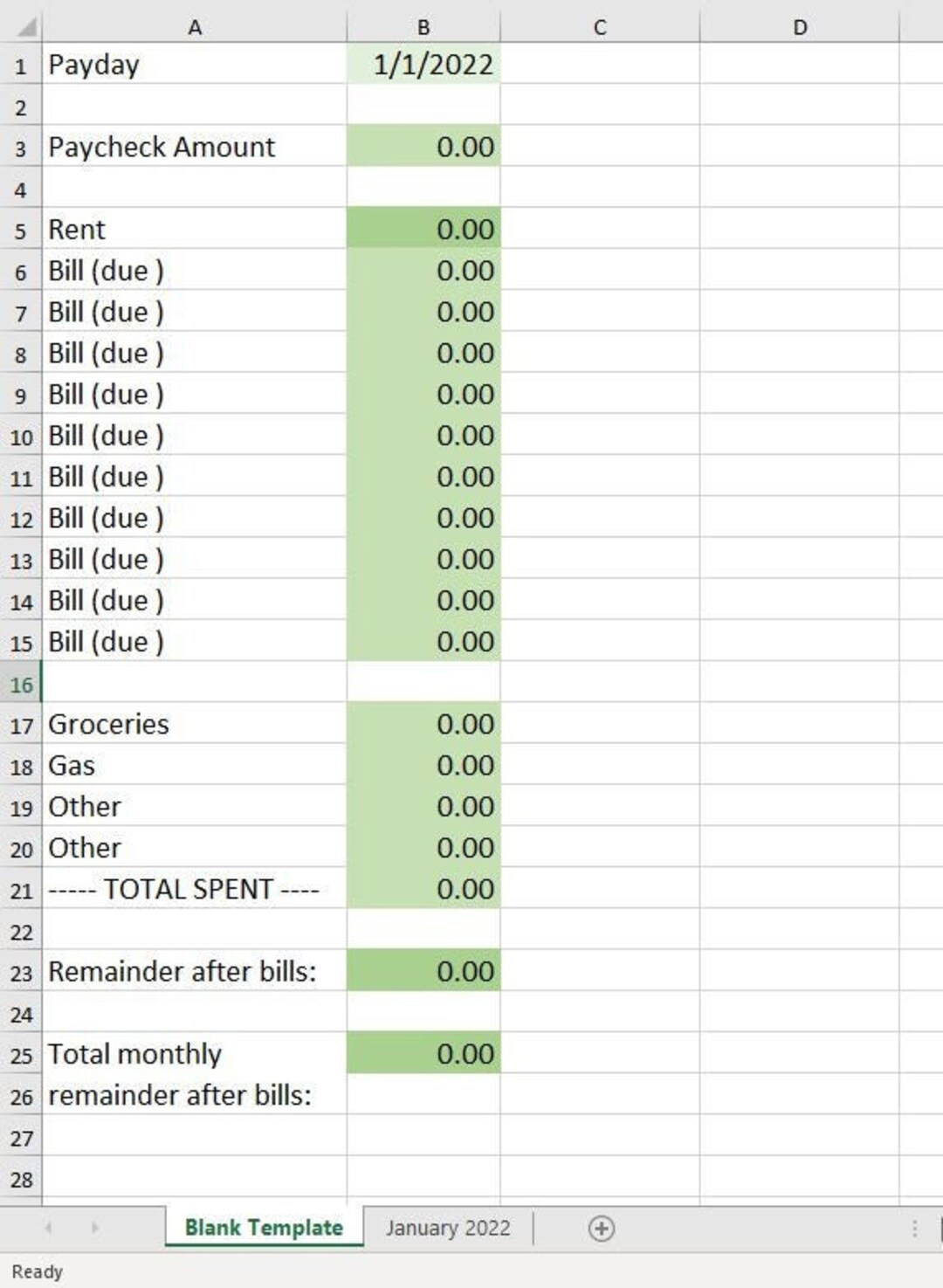 Excel Spreadsheet Template For Bills