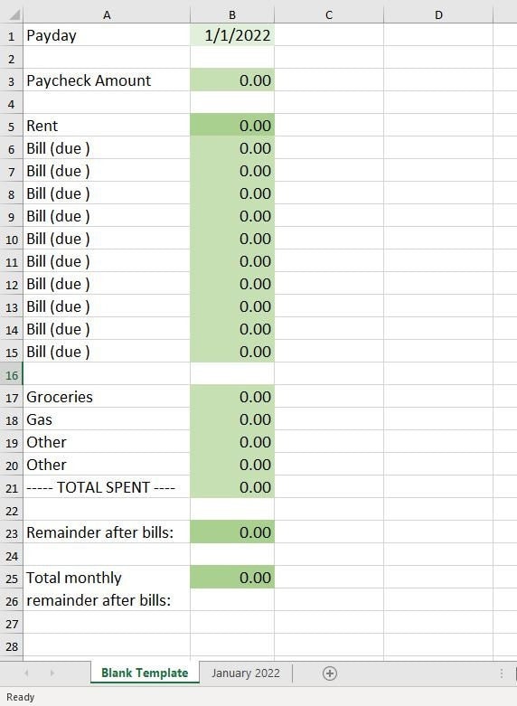 Simple Monthly Bills Microsoft Excel Spreadsheet Template - Budgeting ...