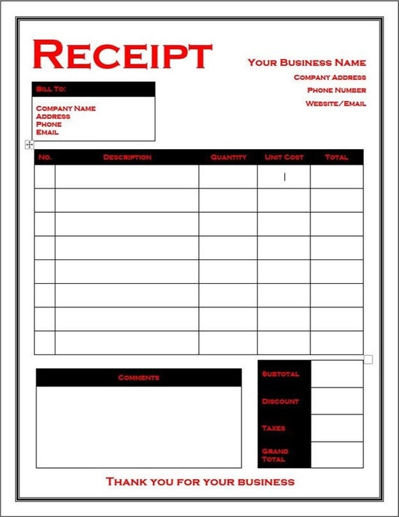 Receipt Template Printable Editable Customizable | Etsy
