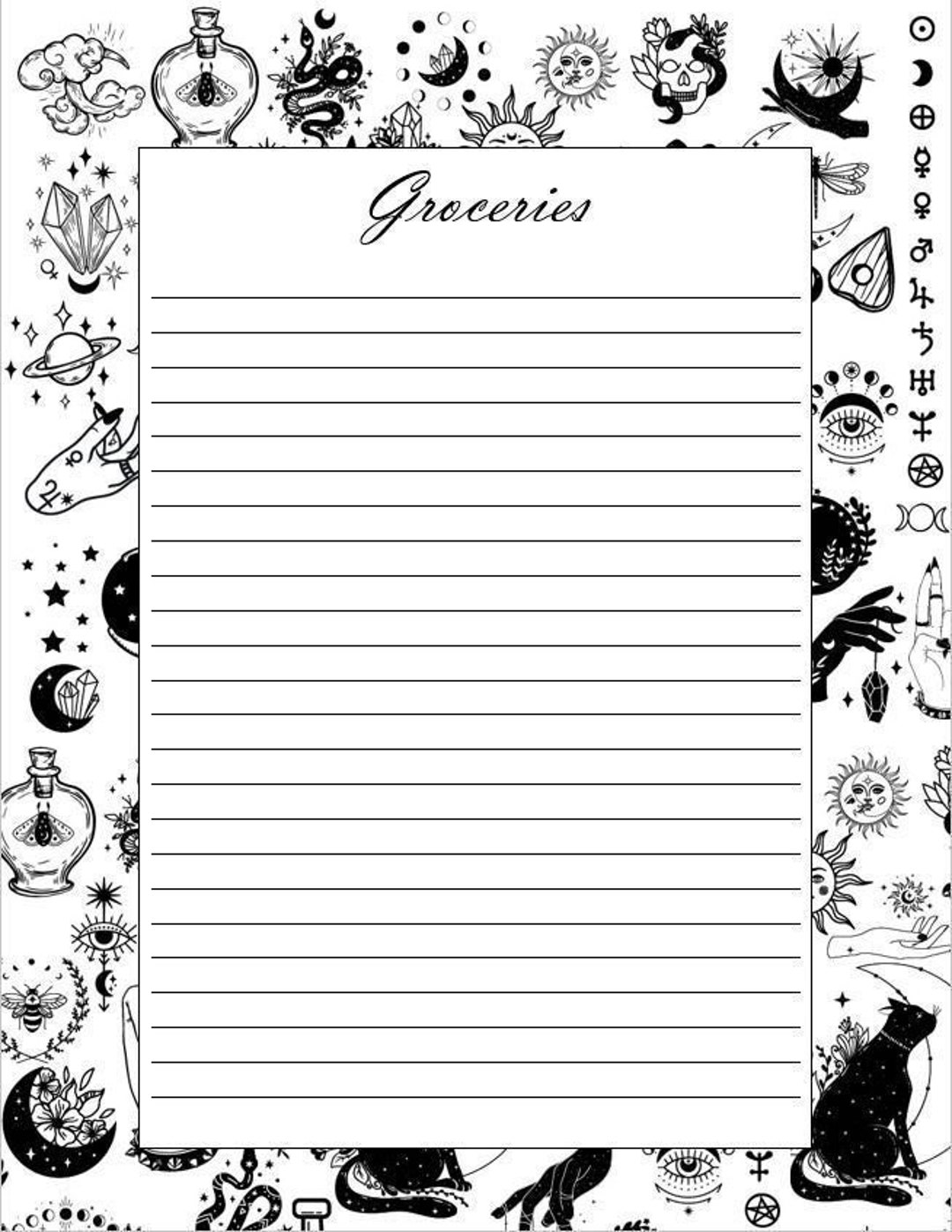 Grocery List Template - Occult - Witchy - Halloween - Black Cat ...