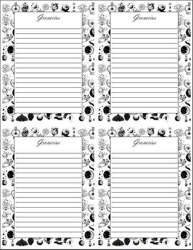 Grocery List Template - 4-in-1 Page - Occult - Witchy - Halloween ...