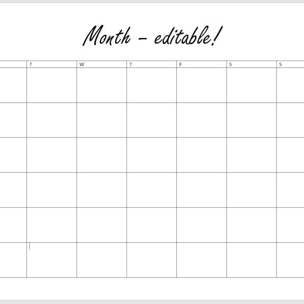Basic Calendar Month Microsoft Word Template Editable Customizable - Etsy