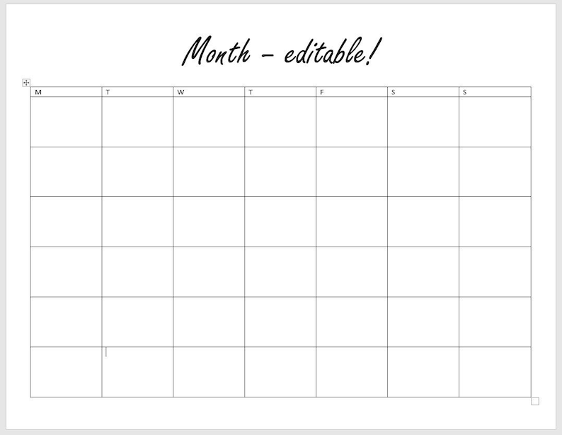 Basic Calendar - Month - Microsoft Word Template - Editable ...