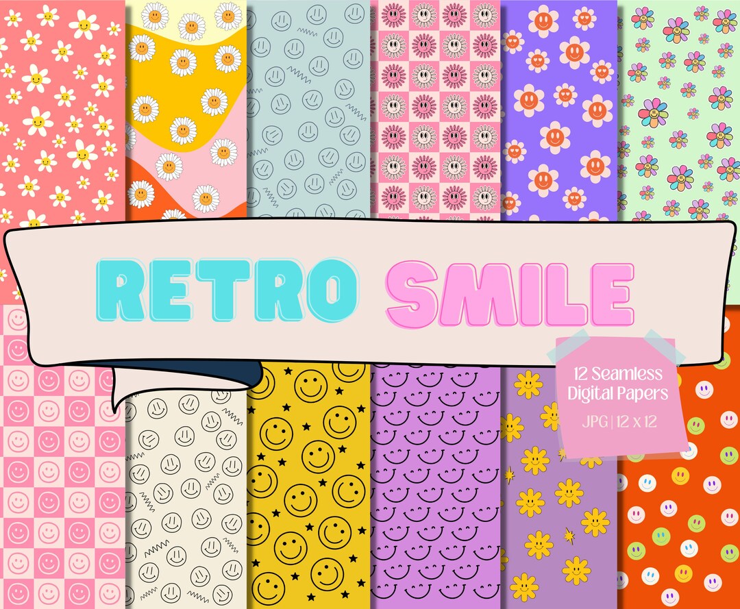 RETRO SMILE, Retro Happy Face Seamless Pattern, Smile Face Retro ...