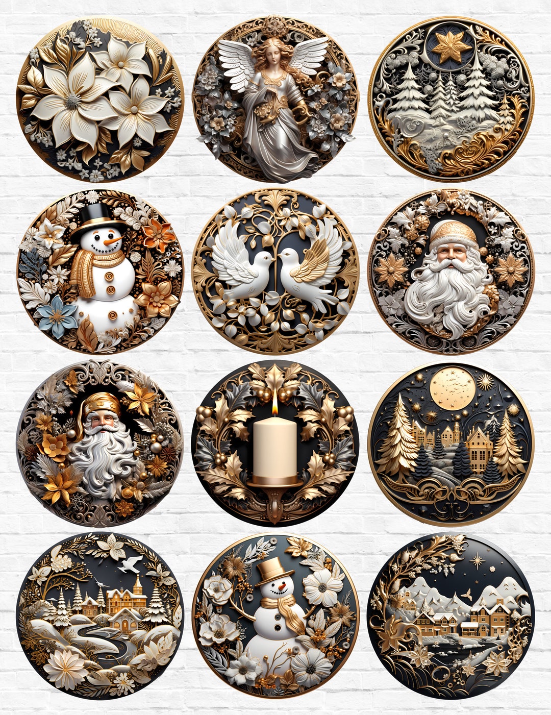 12 Stunning Black & Gold Christmas Ornament Set Bundle - Etsy