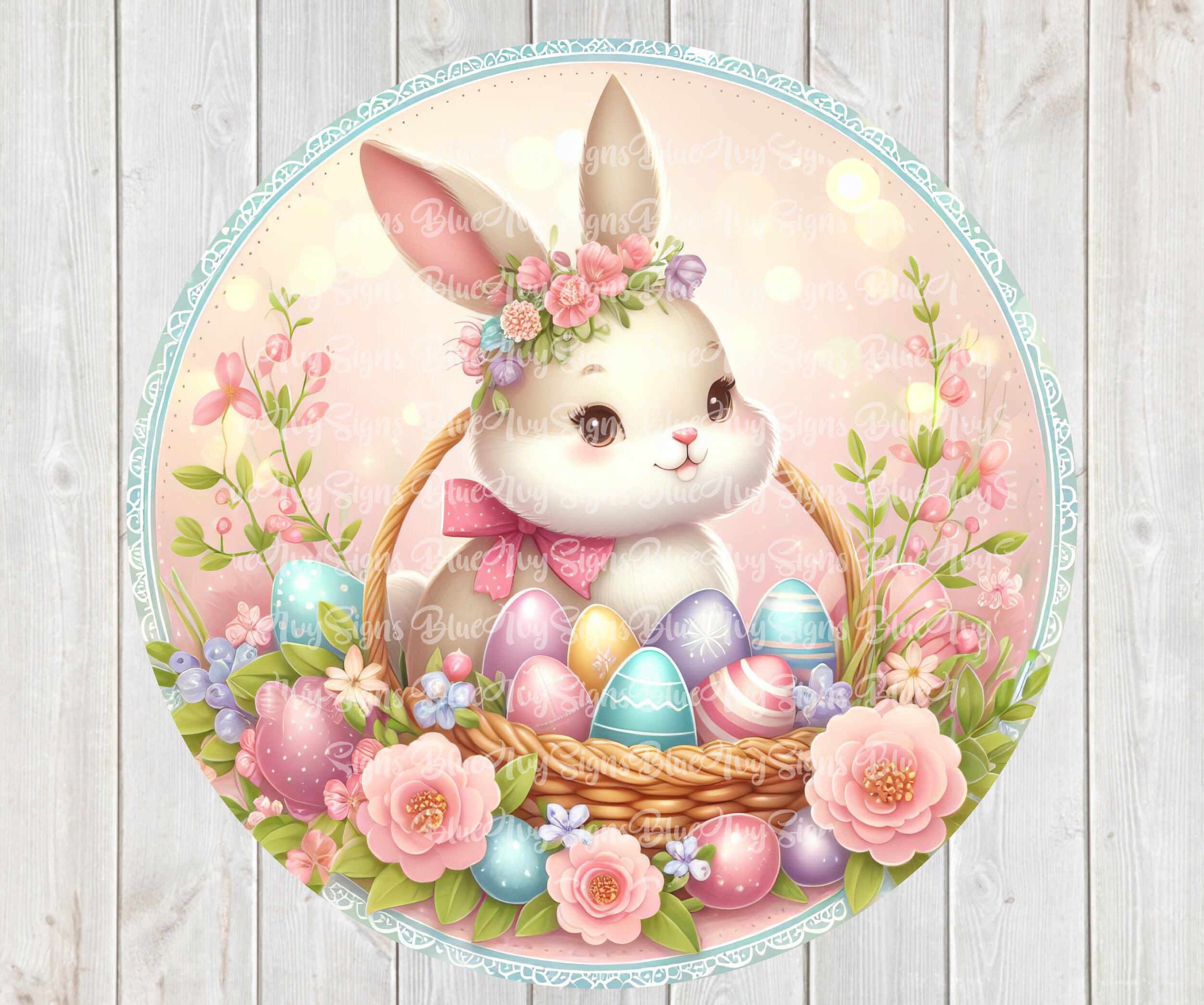 Happy Easter Bunny Sign or Ornament, Wreath Accessory, Metal Sign - Etsy