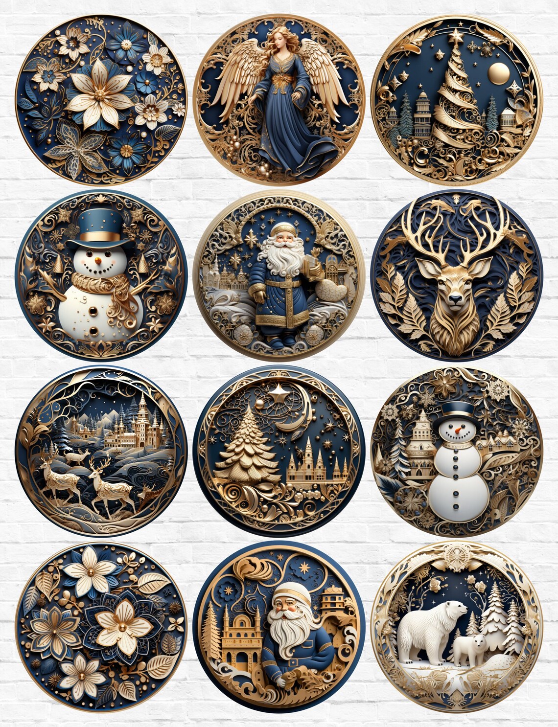 Set of 12 Elegant Gold & Midnight Blue Christmas Ornaments - Metal - Etsy
