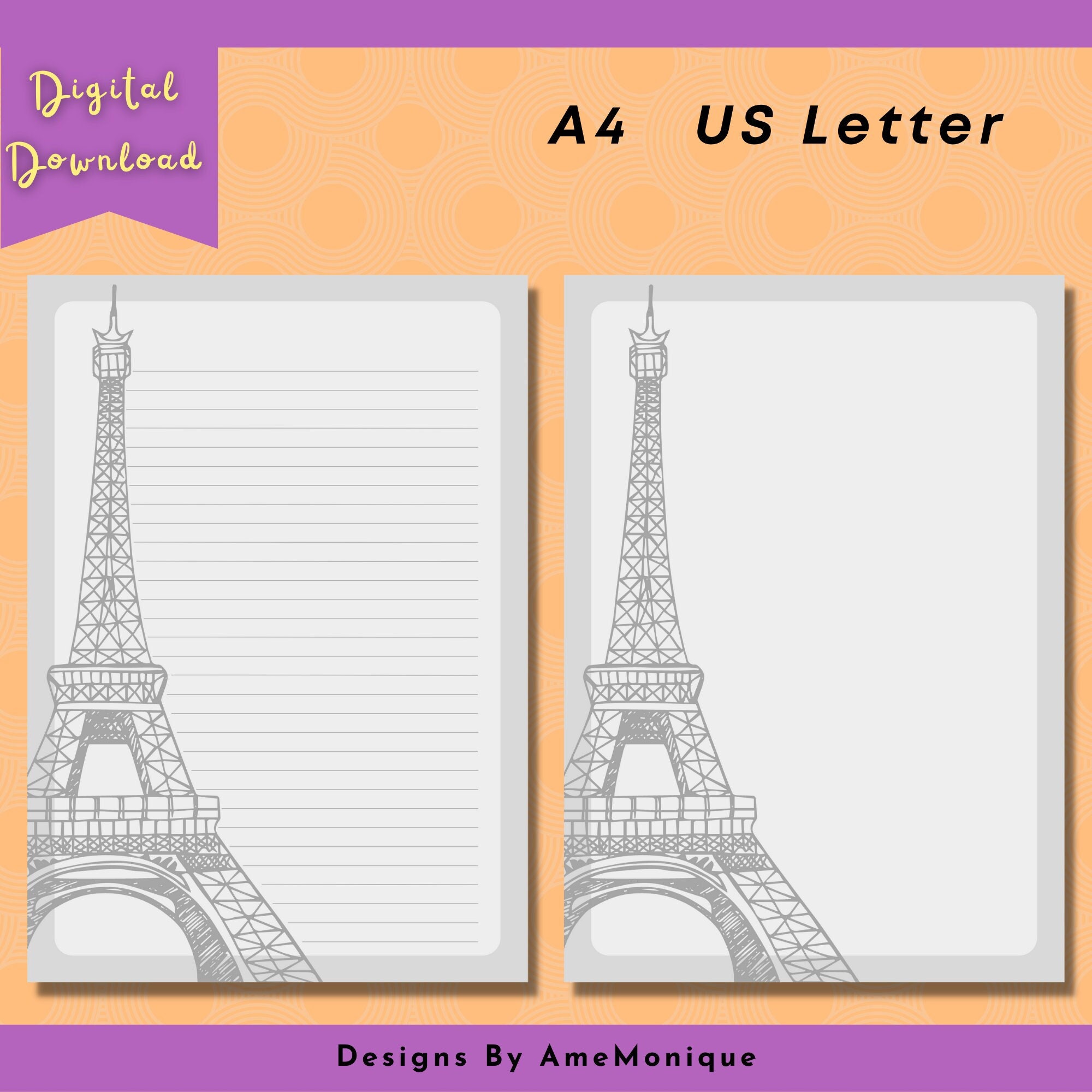 Paris Stationery, Eiffel Tower Printable Stationery, A4 US Letter, PDF ...