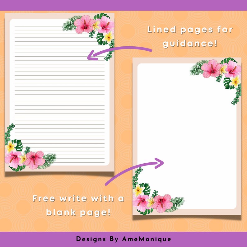 Printable Beautiful Hibiscus Flower Stationery, A4 US Letter, PDF ...