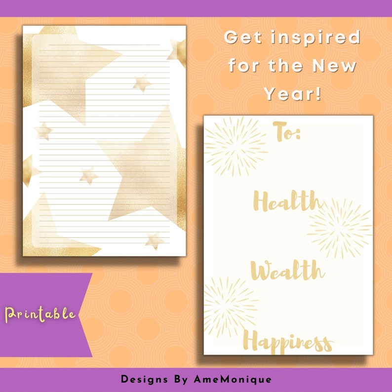 Printable Gold and Yellow New Year’s Stationery Set New Year ...