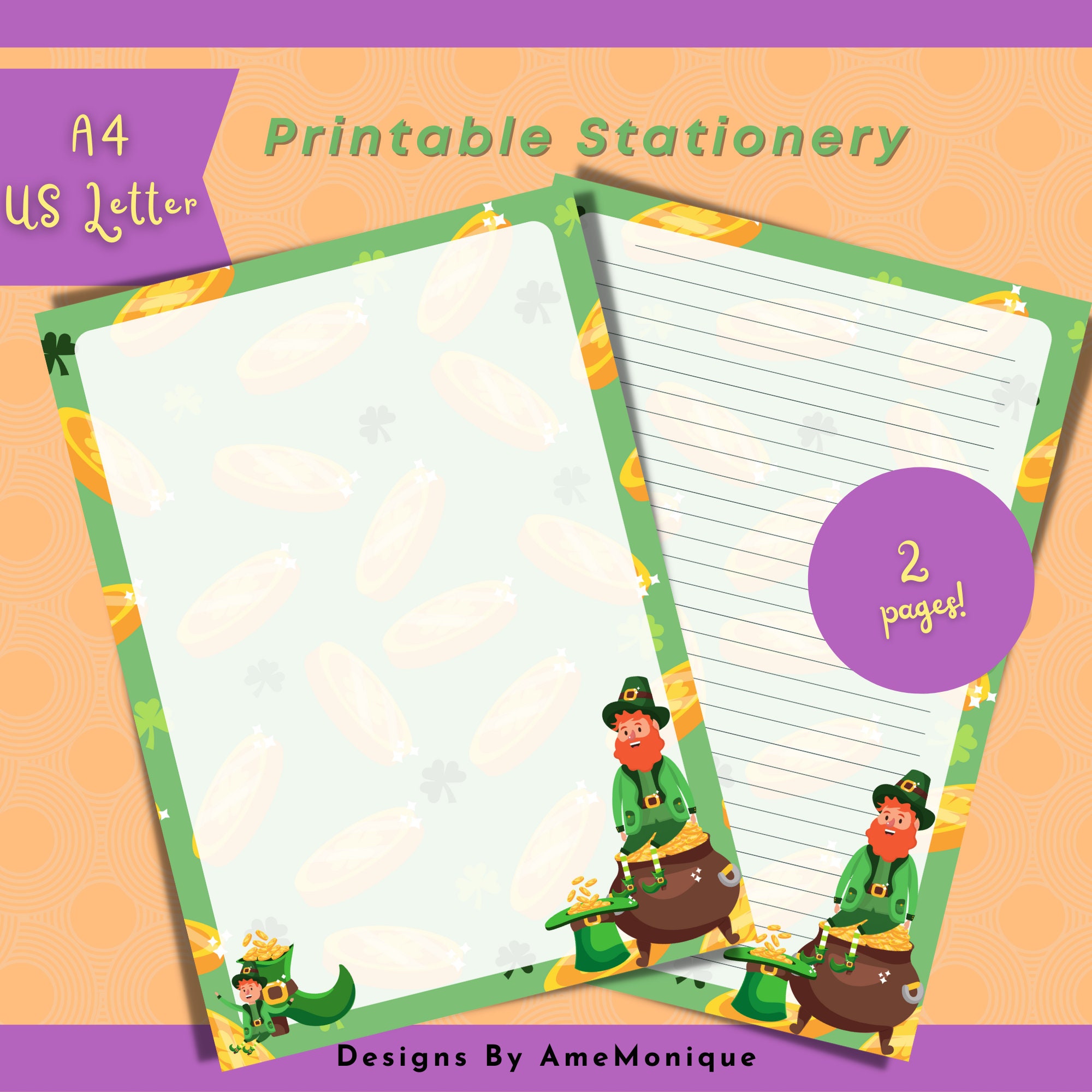 Printable Pot of Gold Saint Patrick's Day Stationery, Stationery Set ...