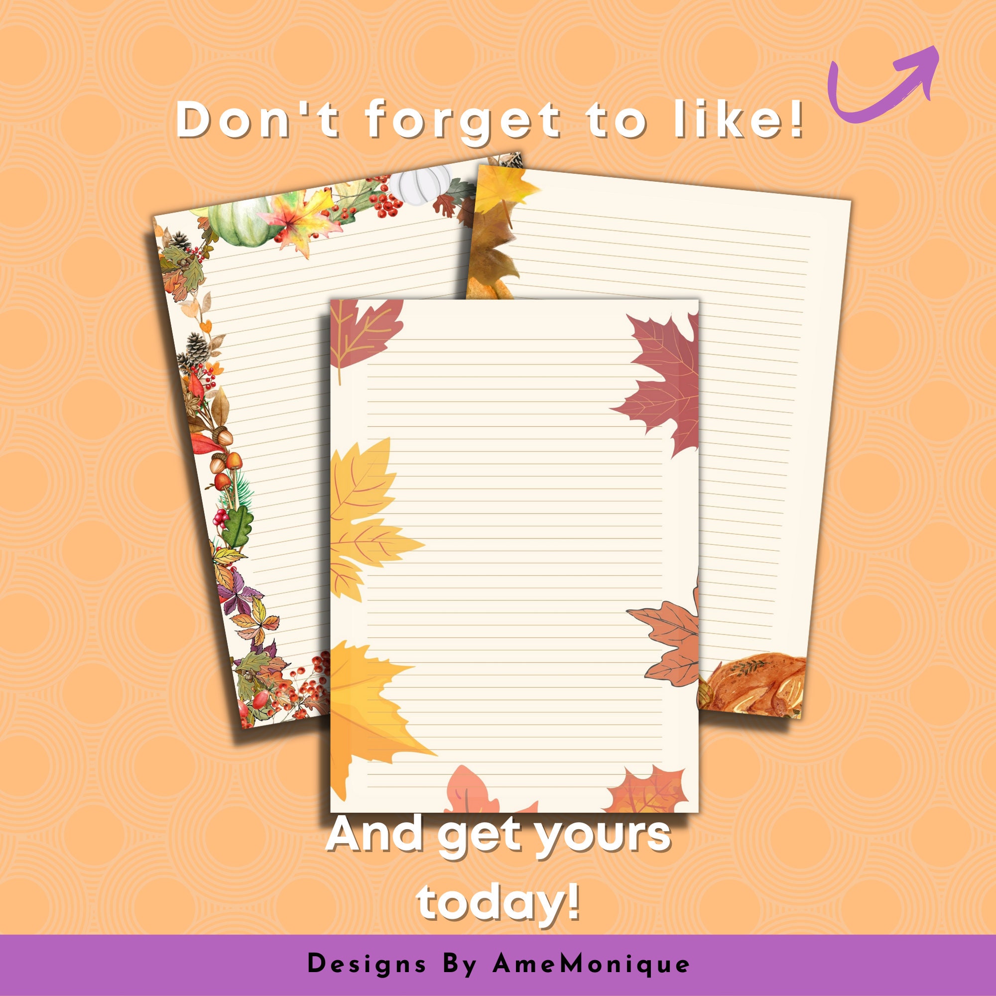 Printable Thanksgiving Feast and Leaf Border Stationary Set Digital ...